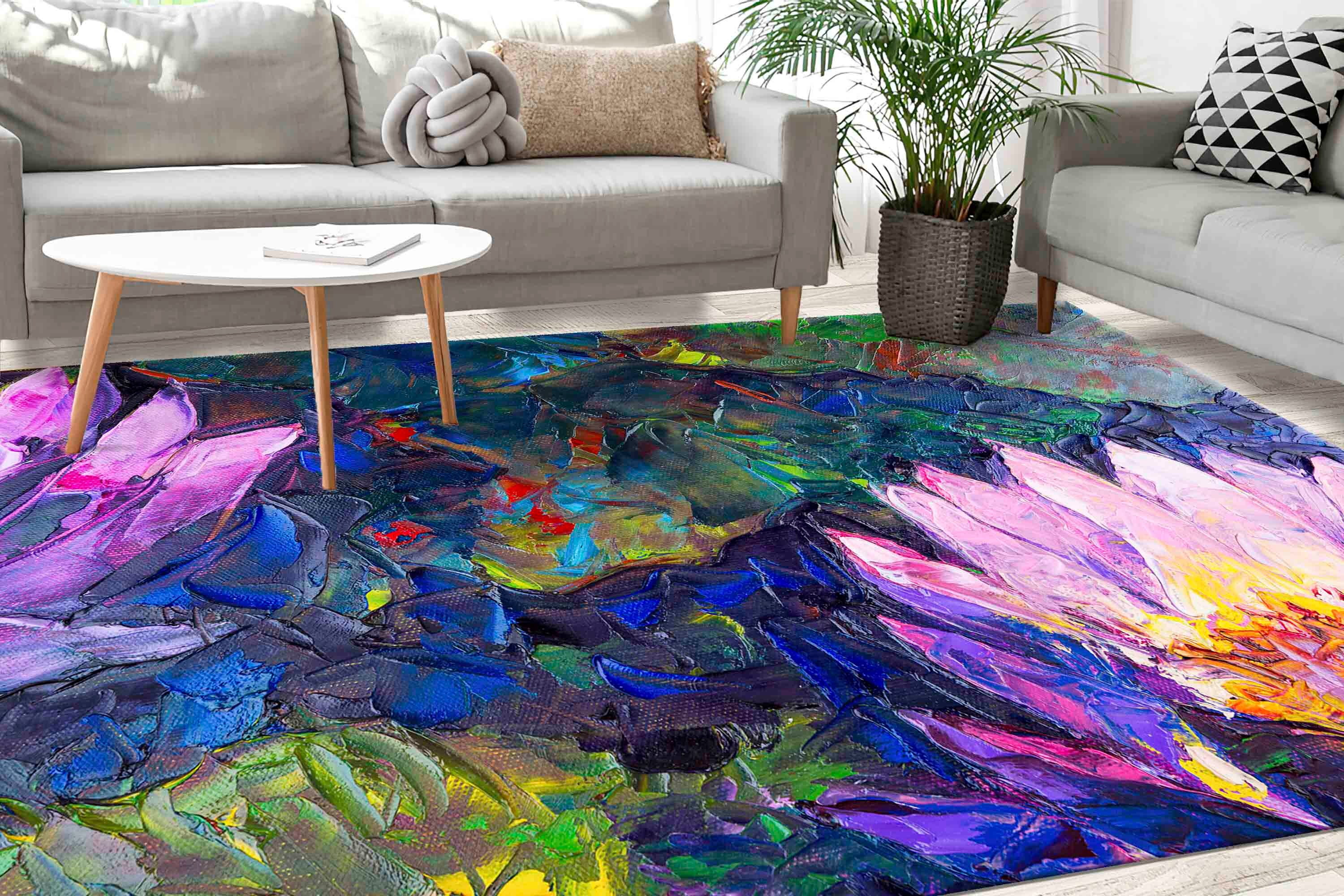 Stair Rug, Farmhouse Rug, Floral Rug, Bath Rug, Lotus Painting Rugs ...