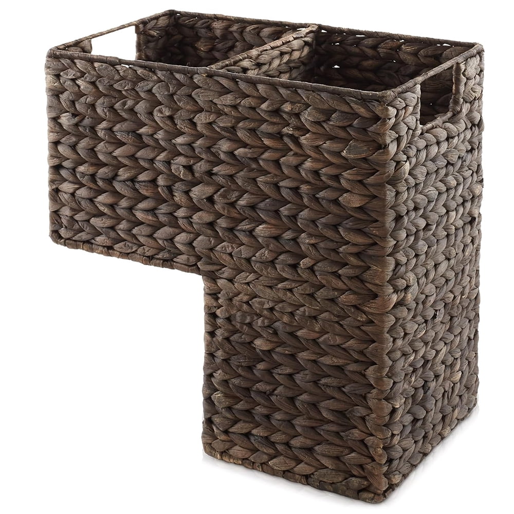 Stair Step Basket with Handles, Espresso - Woven Water Hyacinth ...