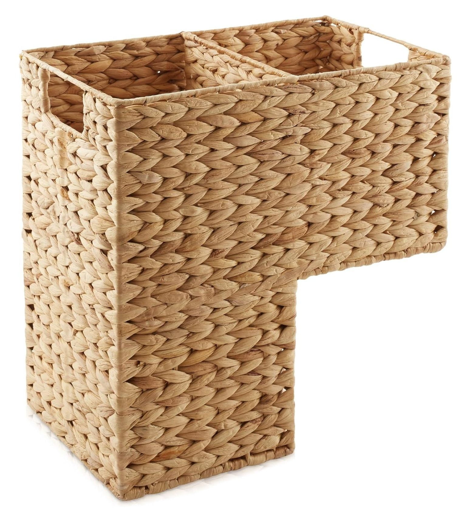Stair Step Basket with Handles, Natural - Woven Water Hyacinth ...