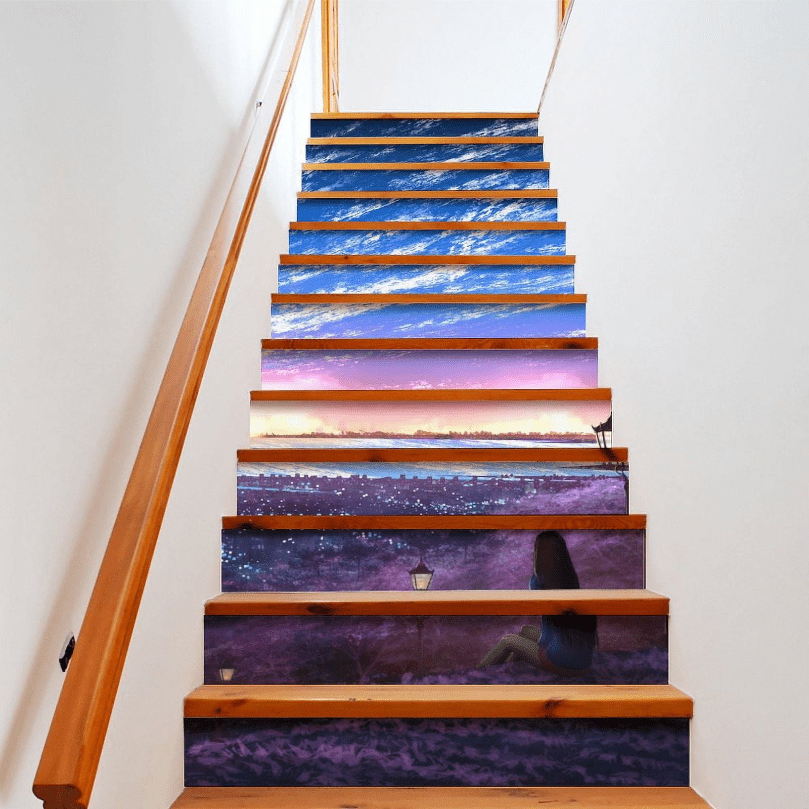 Stair Stickers Abstract Line Flower Stair Floor Stickers Waterproof ...