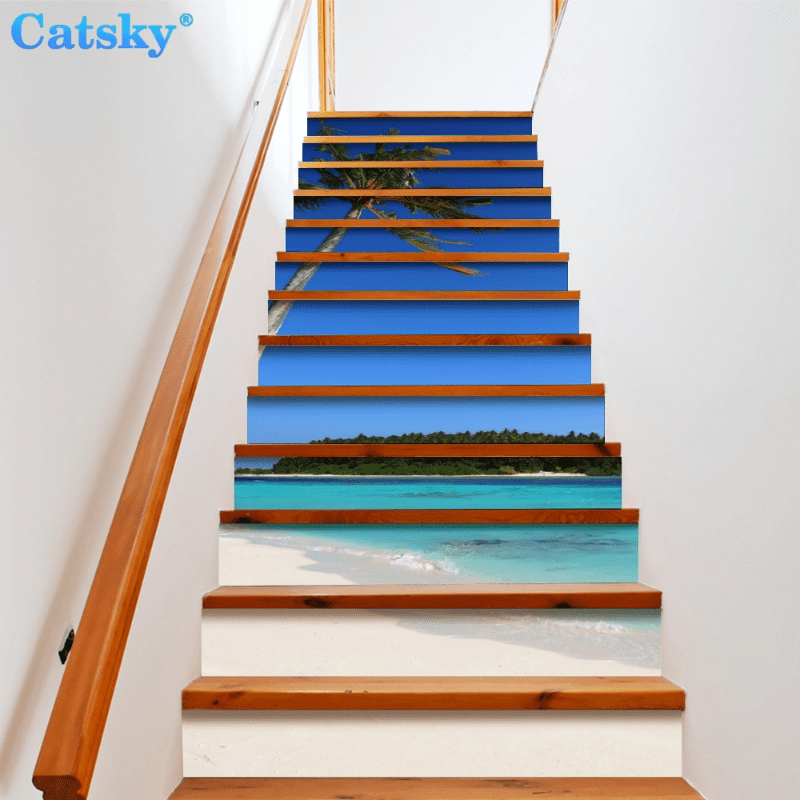 Stair Stickers Beach Scenery Sea Stair Floor Stickers Waterproof ...