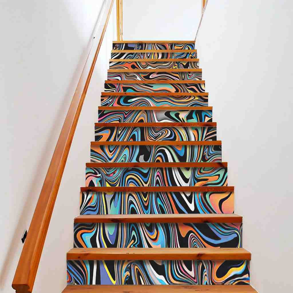 Stair Stickers Black And White Marble Stair Decals Abstract Flowing ...