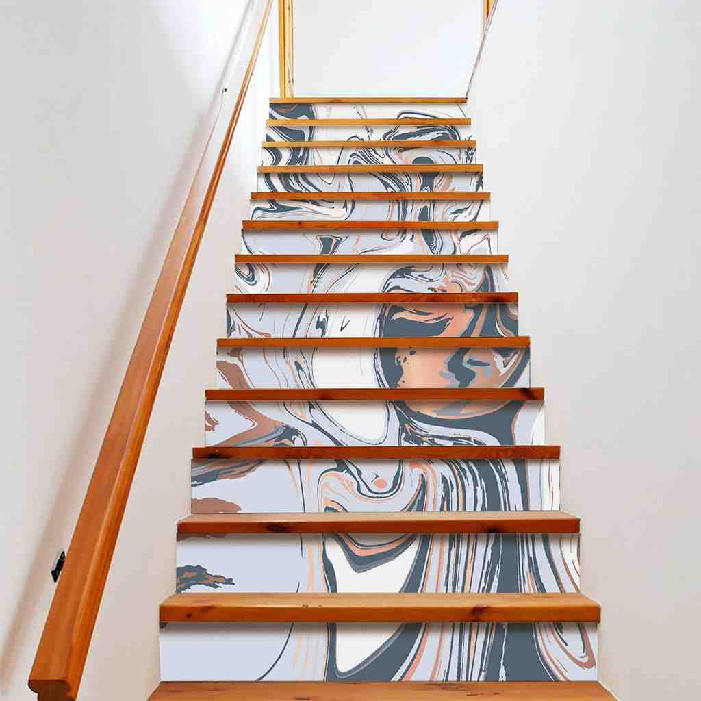 Stair Stickers Black And White Marble Stair Decals Abstract Flowing ...