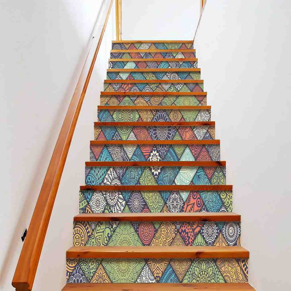 Stair Stickers Boho Mandala Totem Exotic Ethnic Floral Staircase Riser ...