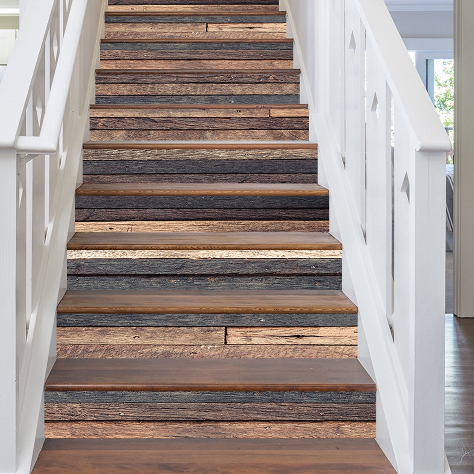 7 Pcs Set Stair Stickers Brown Wood Strips Self-Adhesive Staircase ...
