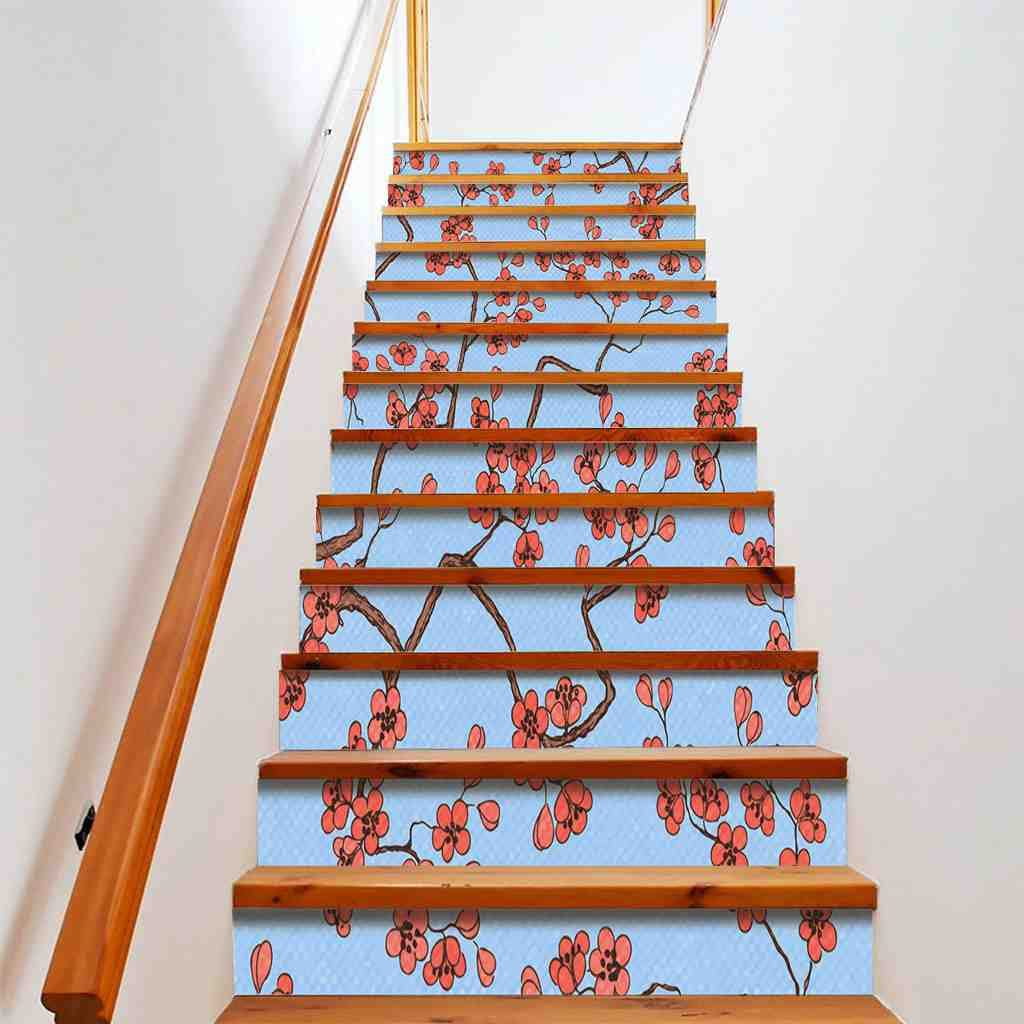 Stair Stickers Cherry Blossoms Pink Sakura Floral Staircase Riser ...