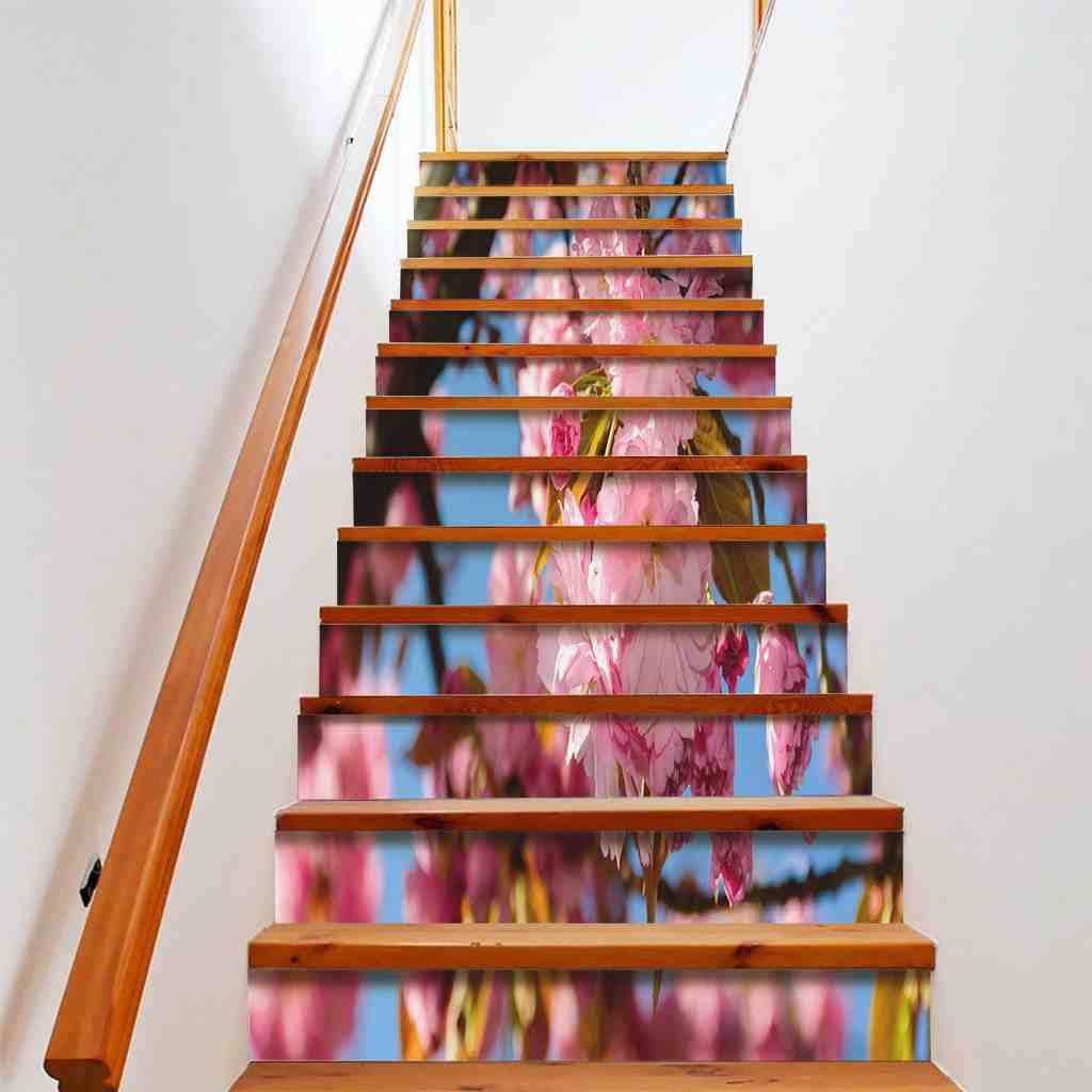Stair Stickers Cherry Blossoms Pink Sakura Floral Staircase Riser ...