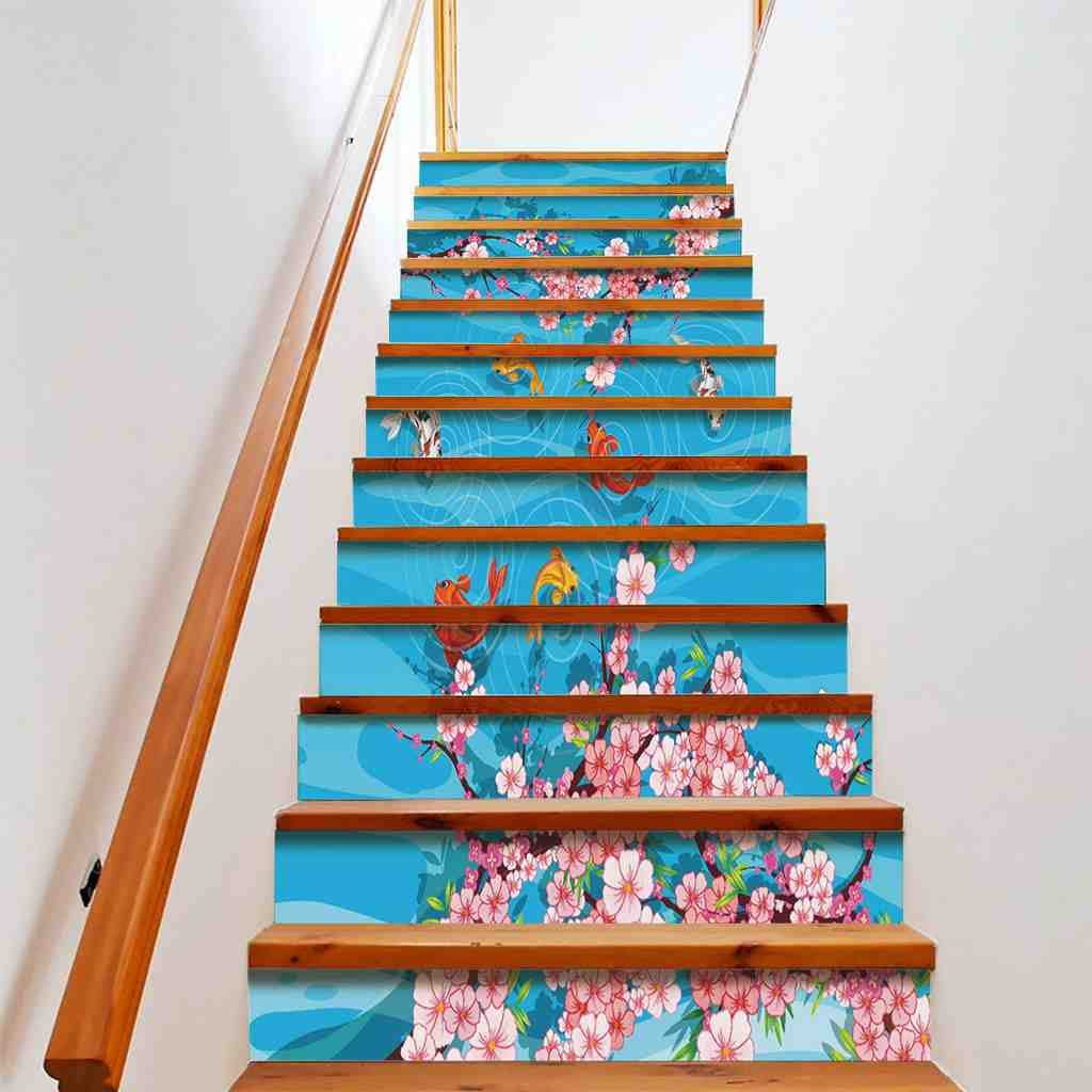 Stair Stickers Cherry Blossoms Pink Sakura Floral Staircase Riser ...