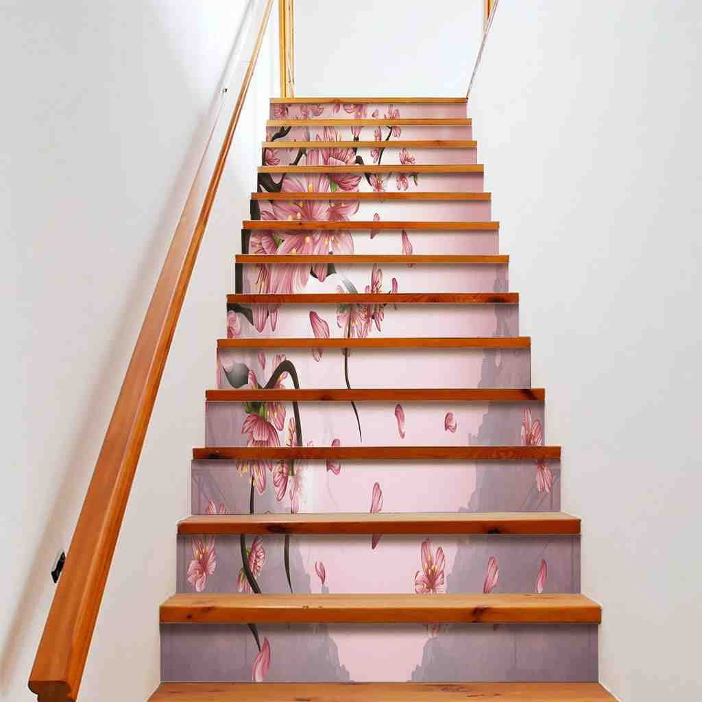 Stair Stickers Cherry Blossoms Pink Sakura Floral Staircase Riser ...