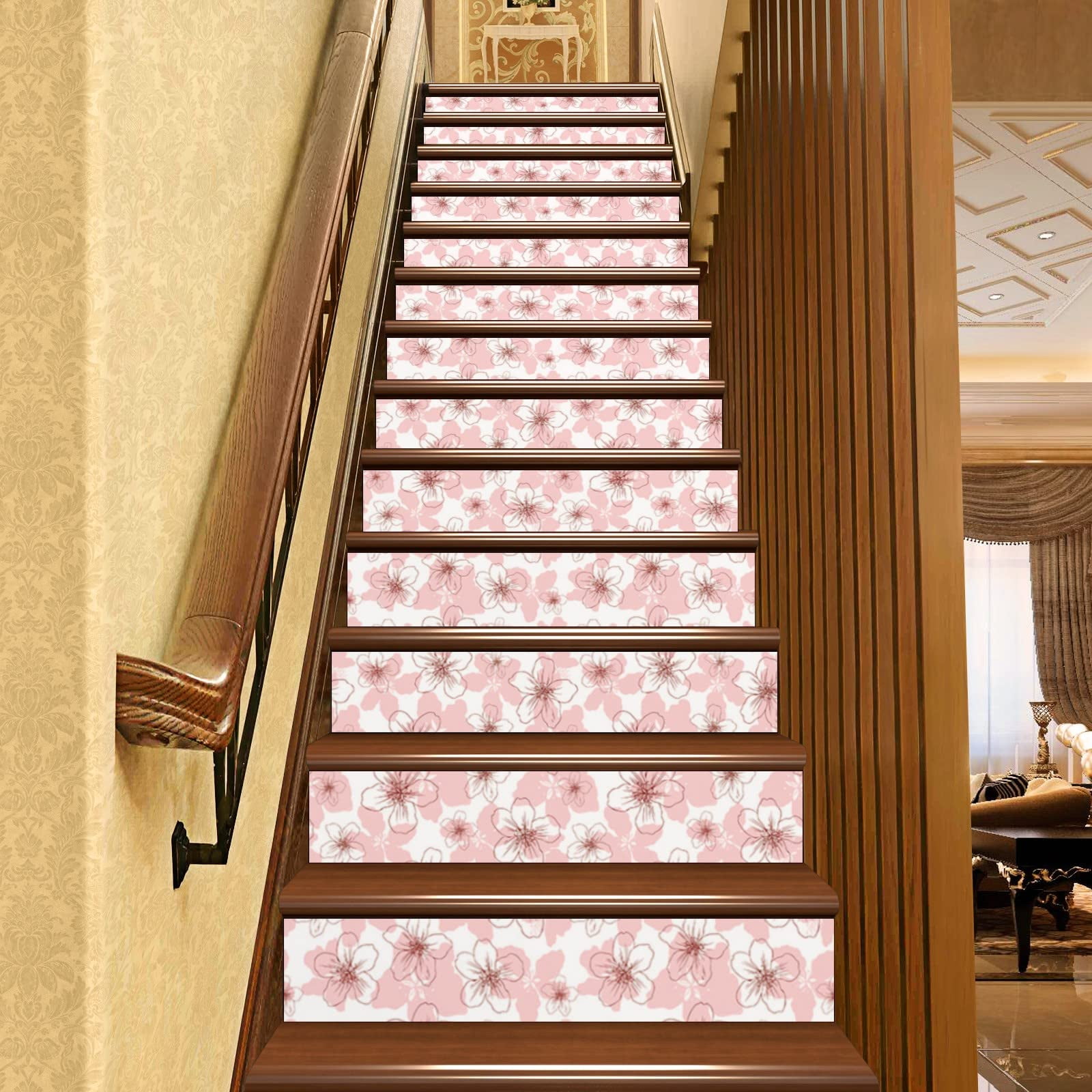 Stair Stickers Cherry Blossoms Pink Sakura Floral Staircase Riser ...