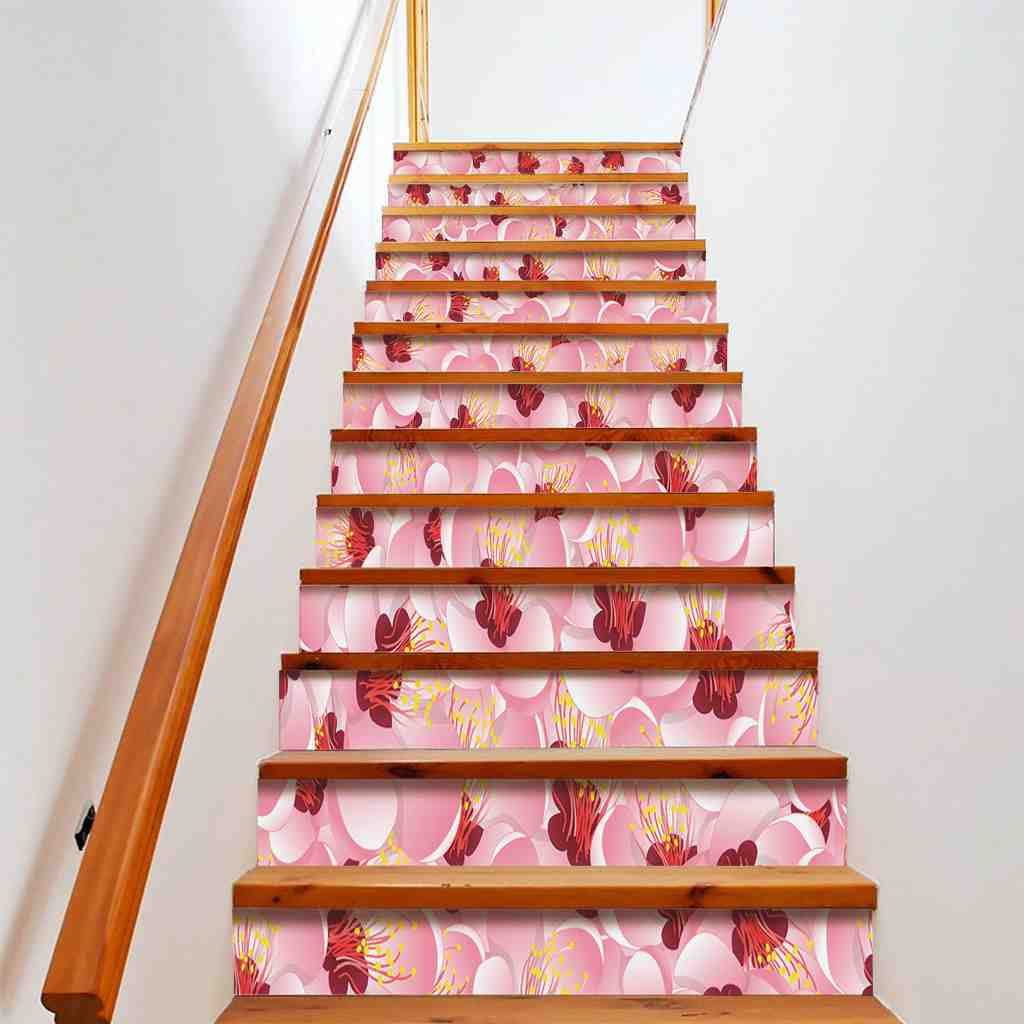 Stair Stickers Cherry Blossoms Pink Sakura Floral Staircase Riser ...