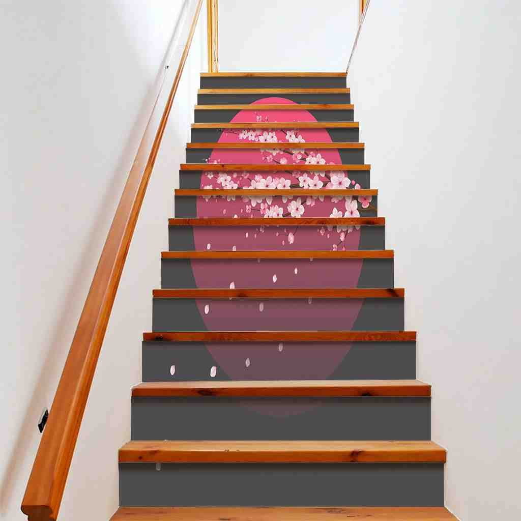 Stair Stickers Cherry Blossoms Pink Sakura Floral Staircase Riser ...