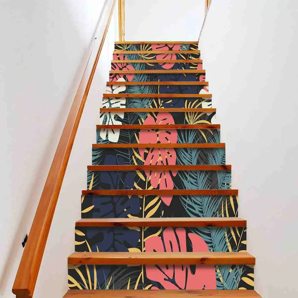 Stair Stickers Colored Leaves Tropical Palm Leaf Staircase Sticker ...