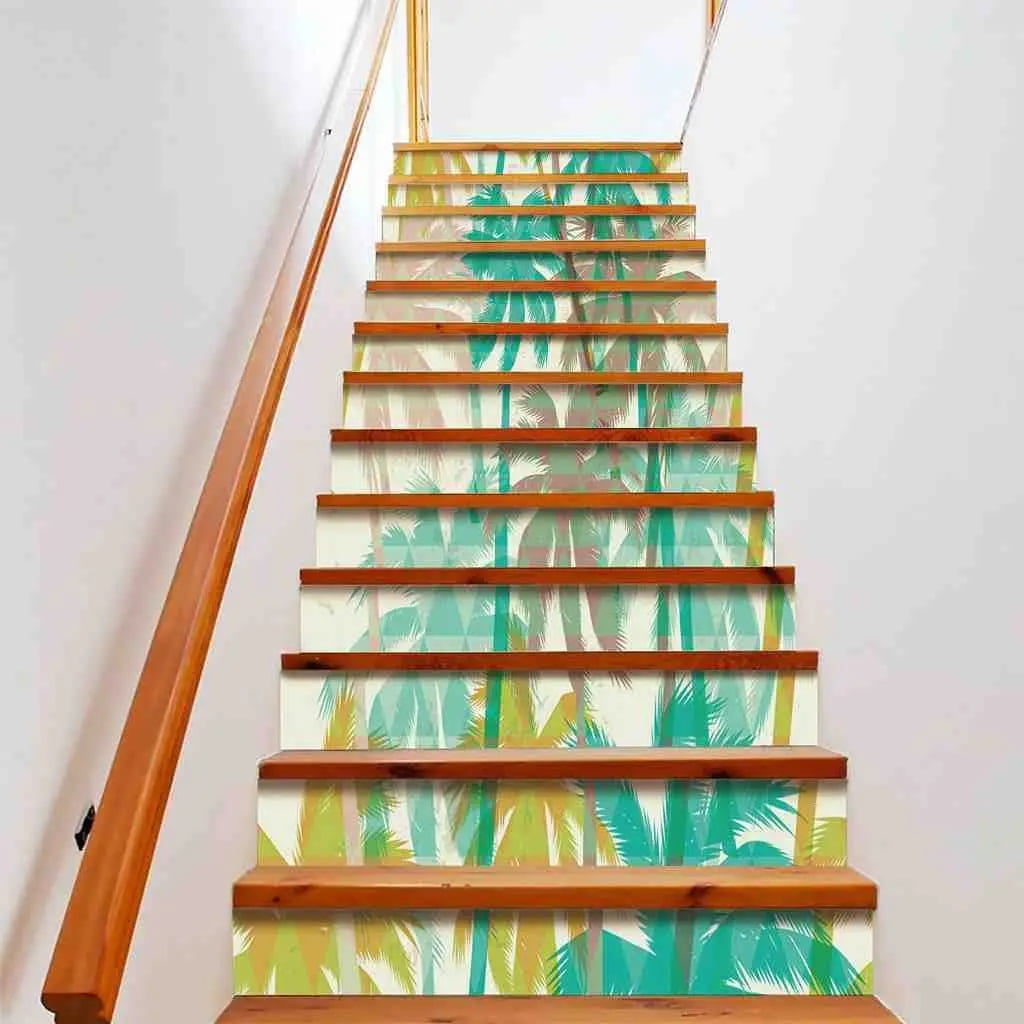 Stair Stickers Colored Leaves Tropical Palm Leaf Staircase Sticker ...