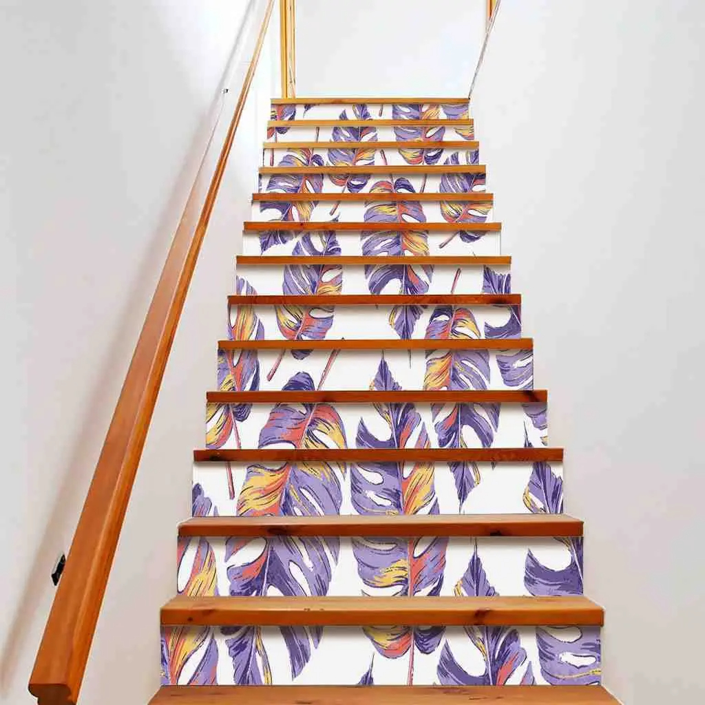Stair Stickers Colored Leaves Tropical Palm Leaf Staircase Sticker ...