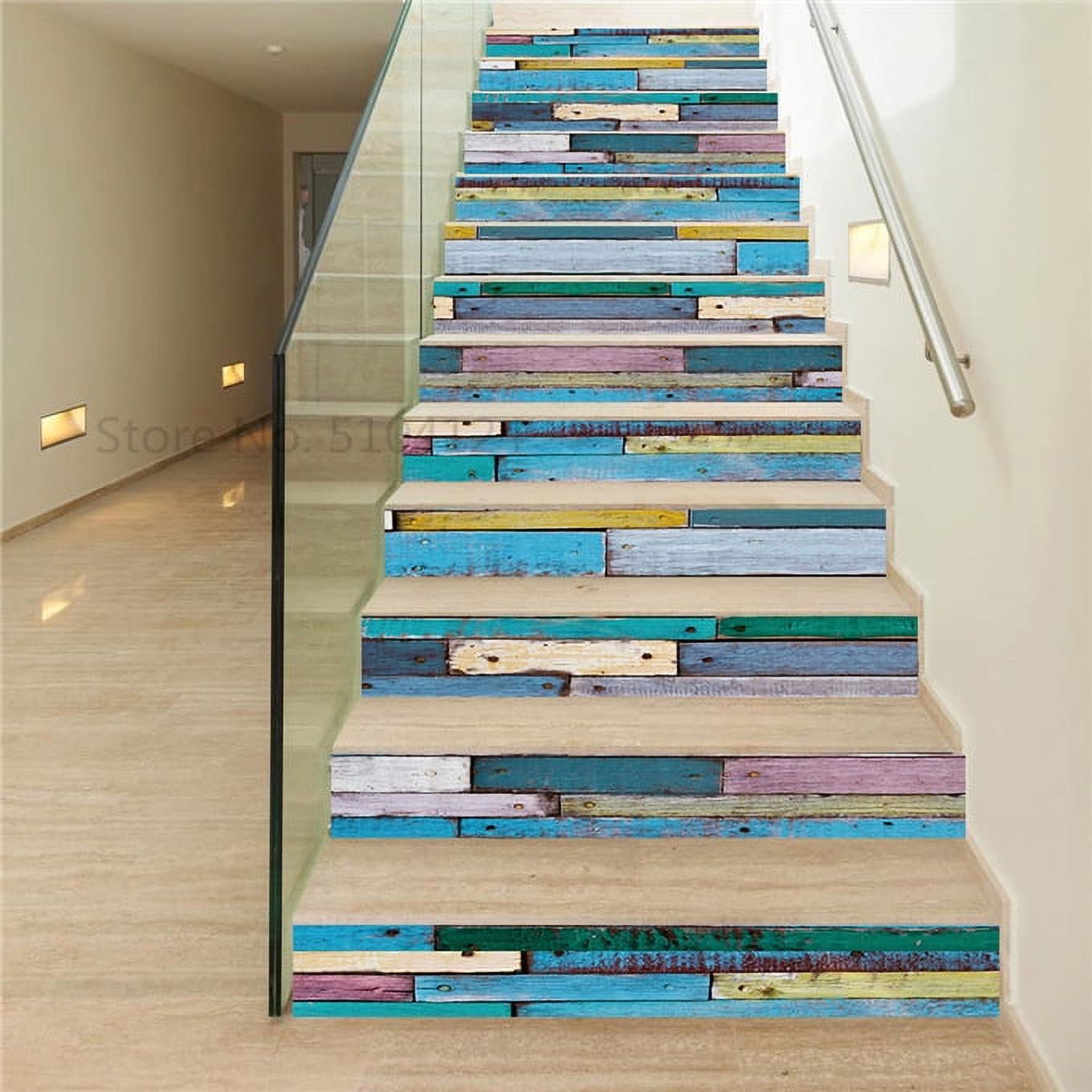 Stair Stickers Colorful wood grain Stair mural wallpaper riser House ...