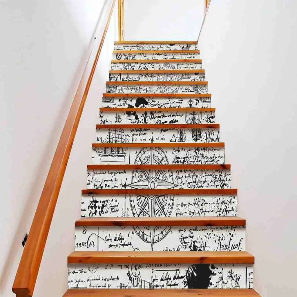 Stair Stickers Compass Nautical Theme Staircase Decals Vintage ...