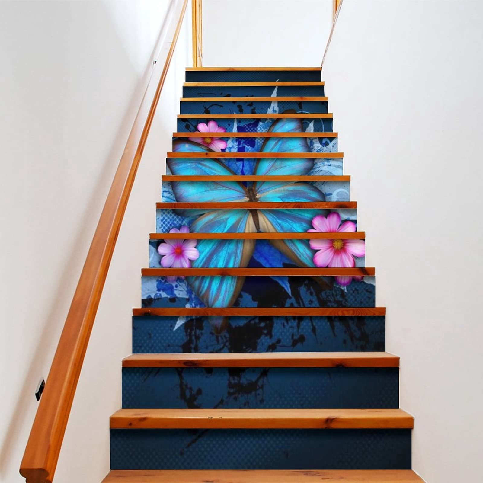 Stair Stickers Fantasy Butterflies Blue Butterfly Staircase Decals ...