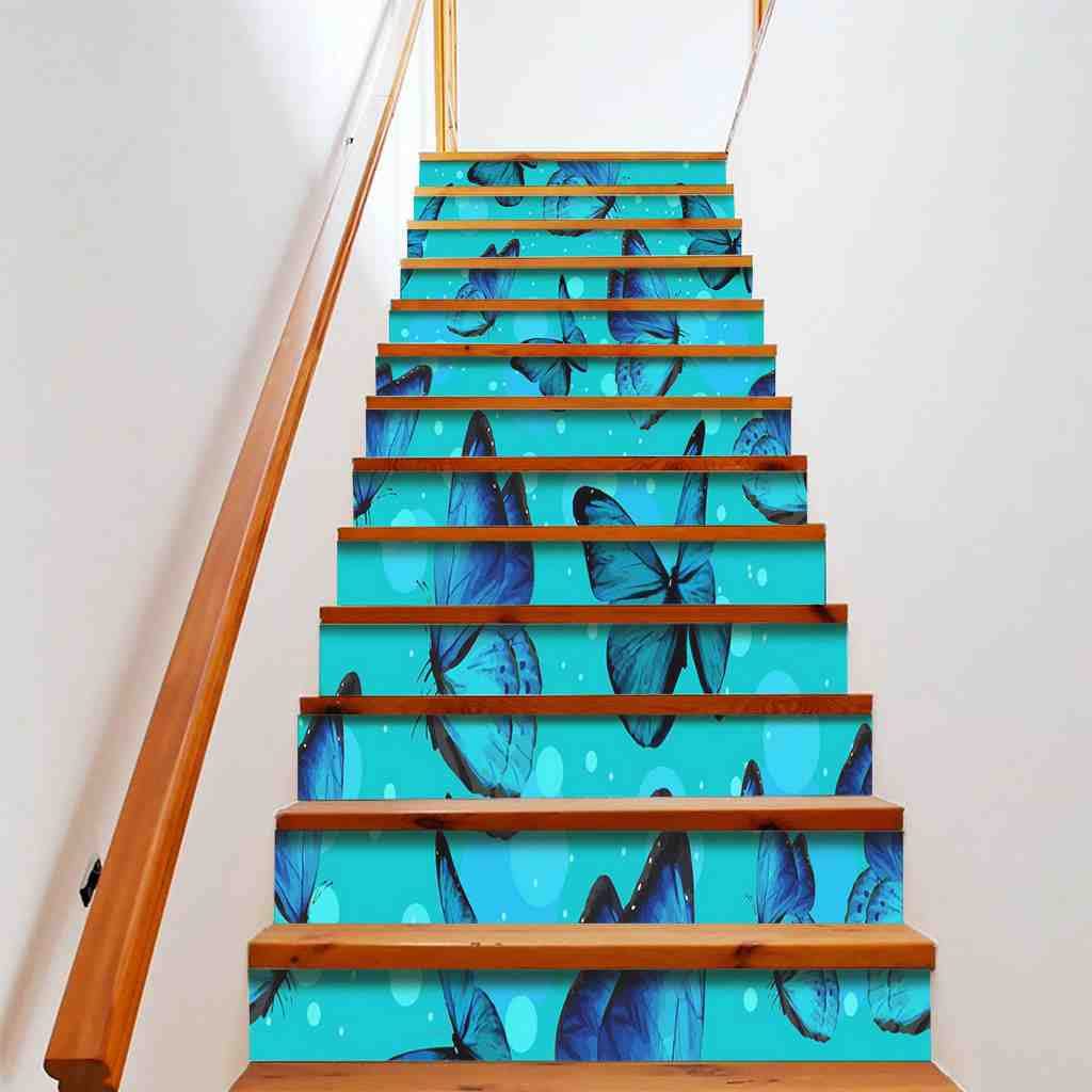 Stair Stickers Fantasy Butterflies Blue Butterfly Staircase Decals ...