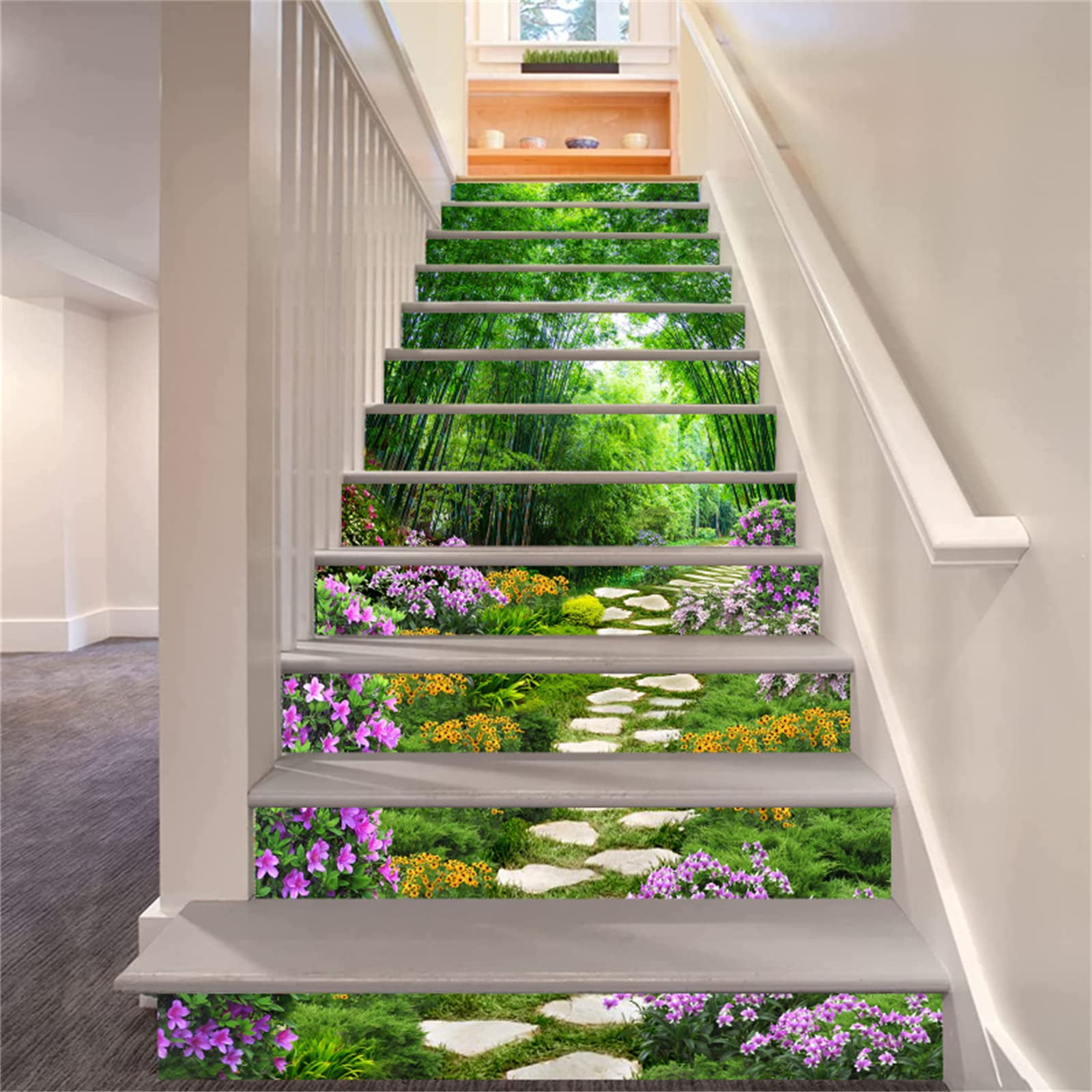Stair Stickers Green Grass Path Tree-lined Trail Self-Adhesive ...