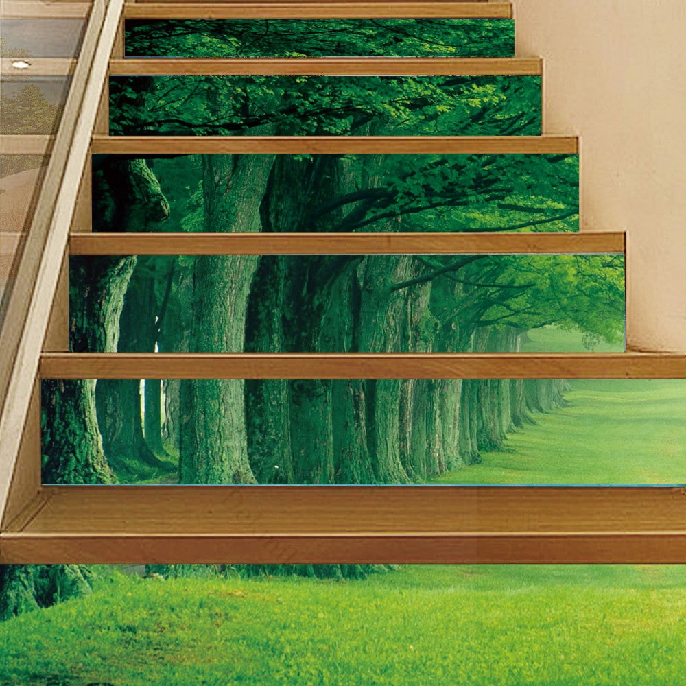 Stair Stickers Green Grass Path Tree-lined Trail Self-Adhesive ...