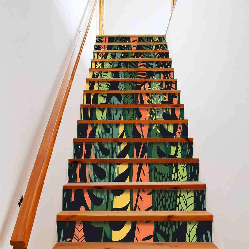 Stair Stickers Green Palm Leaves Tropical Plant Staircase Sticker ...