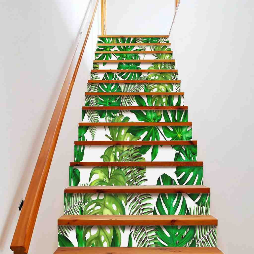 Stair Stickers Green Palm Leaves Tropical Plant Staircase Sticker ...