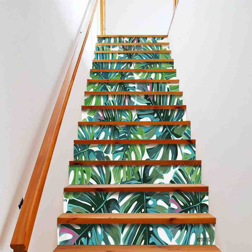 Stair Stickers Green Palm Leaves Tropical Plant Staircase Sticker ...