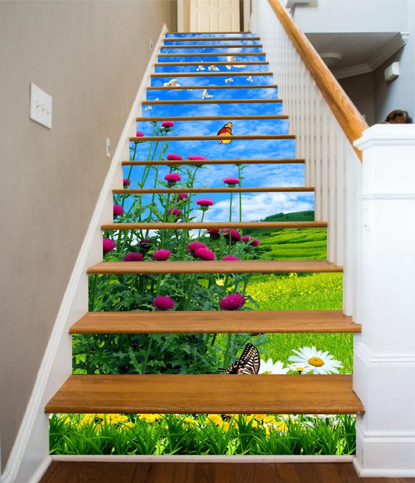 Stair Stickers Landscape wallpaper decorator home stair decal wall blue ...