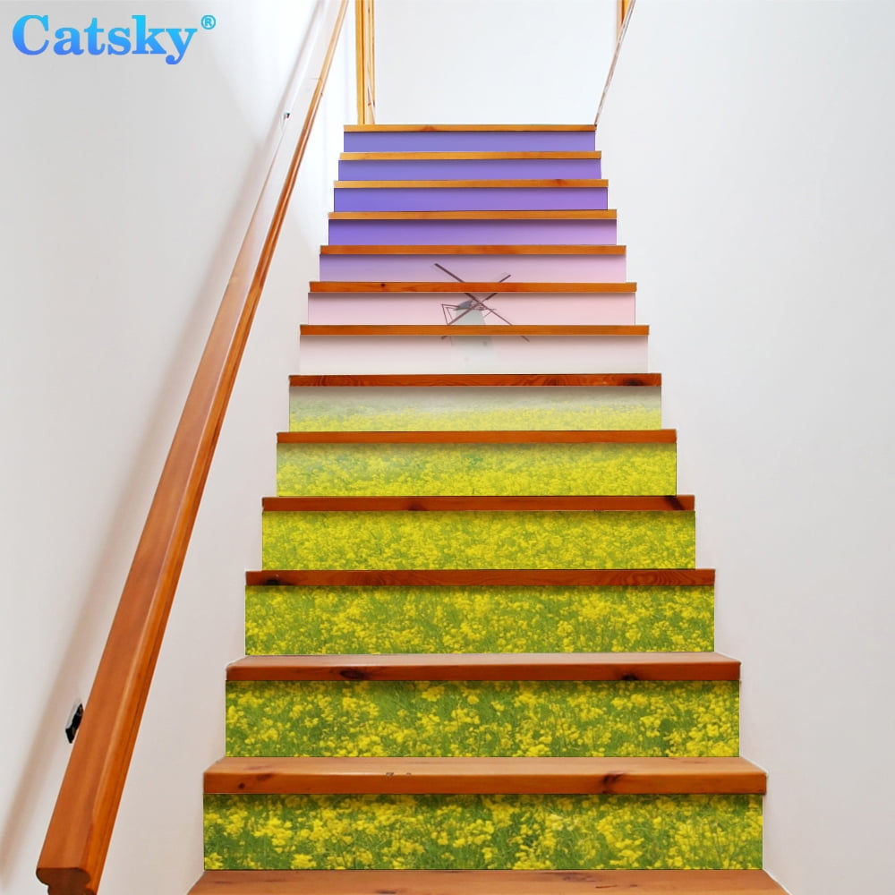 Stair Stickers Misty Flower Field Stair Floor Stickers Waterproof Removable Self Adhesive ...