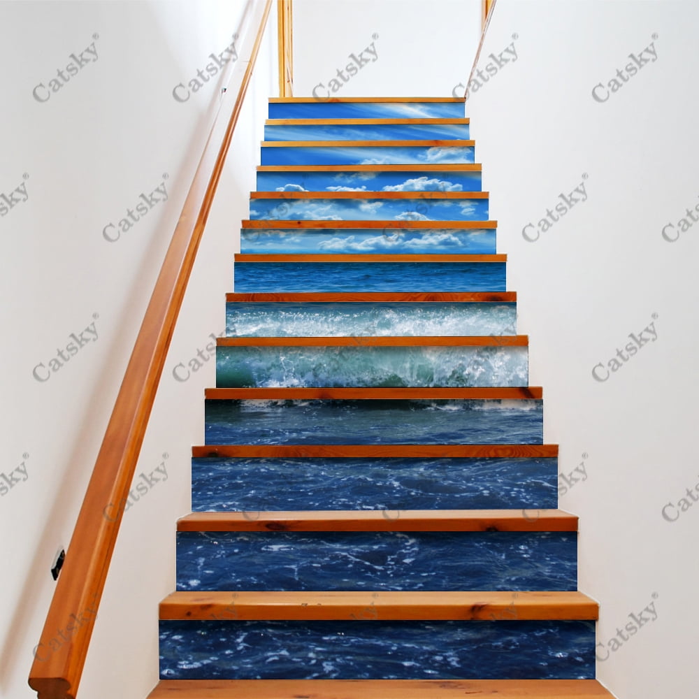 Stair Stickers Ocean Cloud Stair Floor Stickers Waterproof Removable ...
