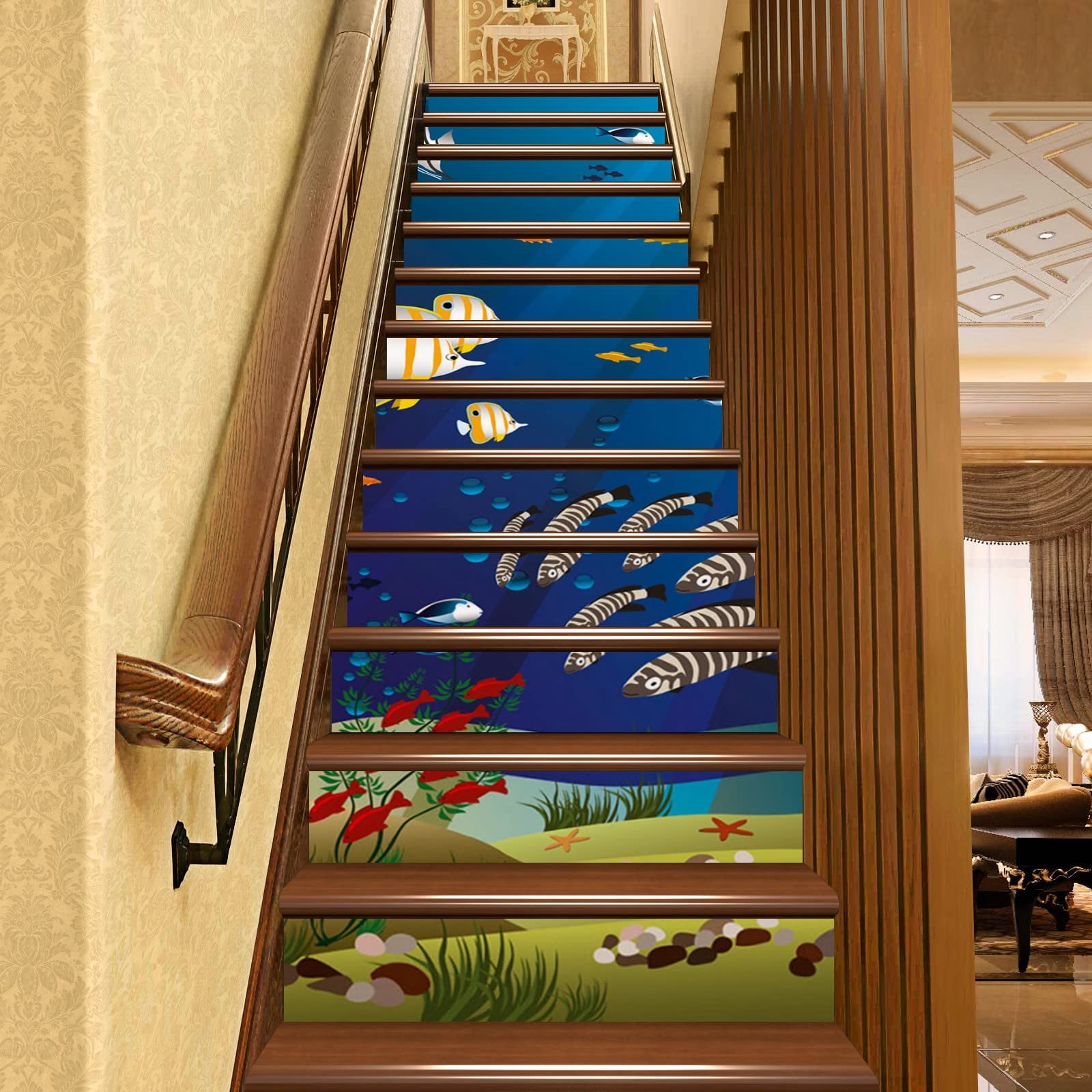 Stair Stickers Ocean Fish School The Underwater World Staircase Decals ...