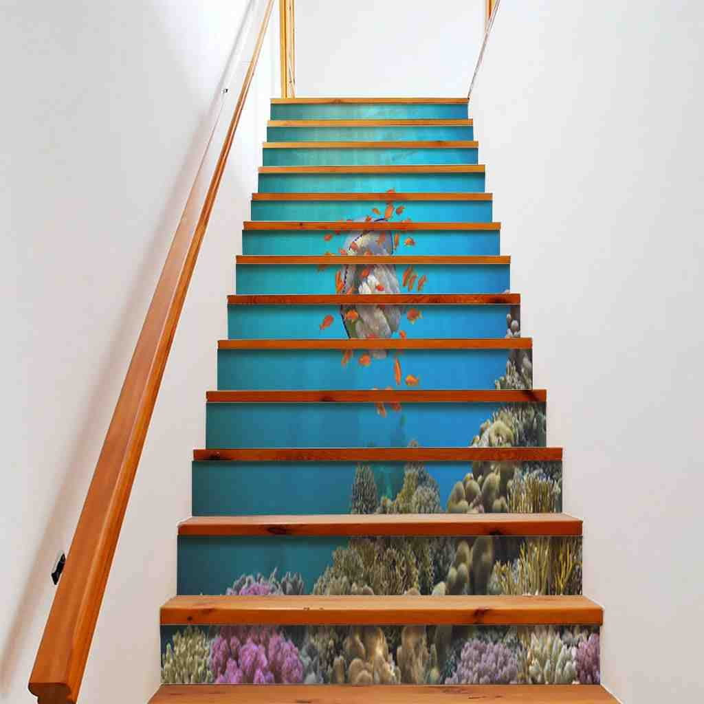 Stair Stickers Ocean Fish School The Underwater World Staircase Decals ...