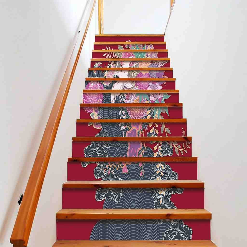 Stair Stickers Stair Sticker White Crane Red Cherry Blossom Cloud Stair ...