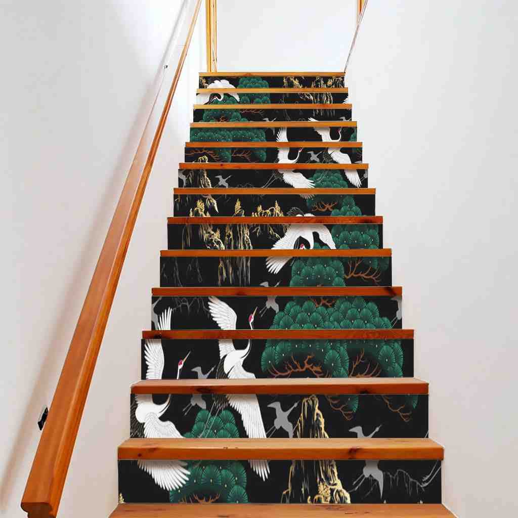 Stair Stickers Stair Sticker White Crane Red Cherry Blossom Cloud Stair ...