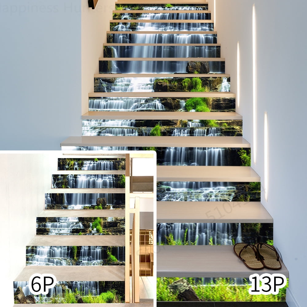 Stair Stickers Water Boat Seascape Waterfall Stairs Stickers Peel ...