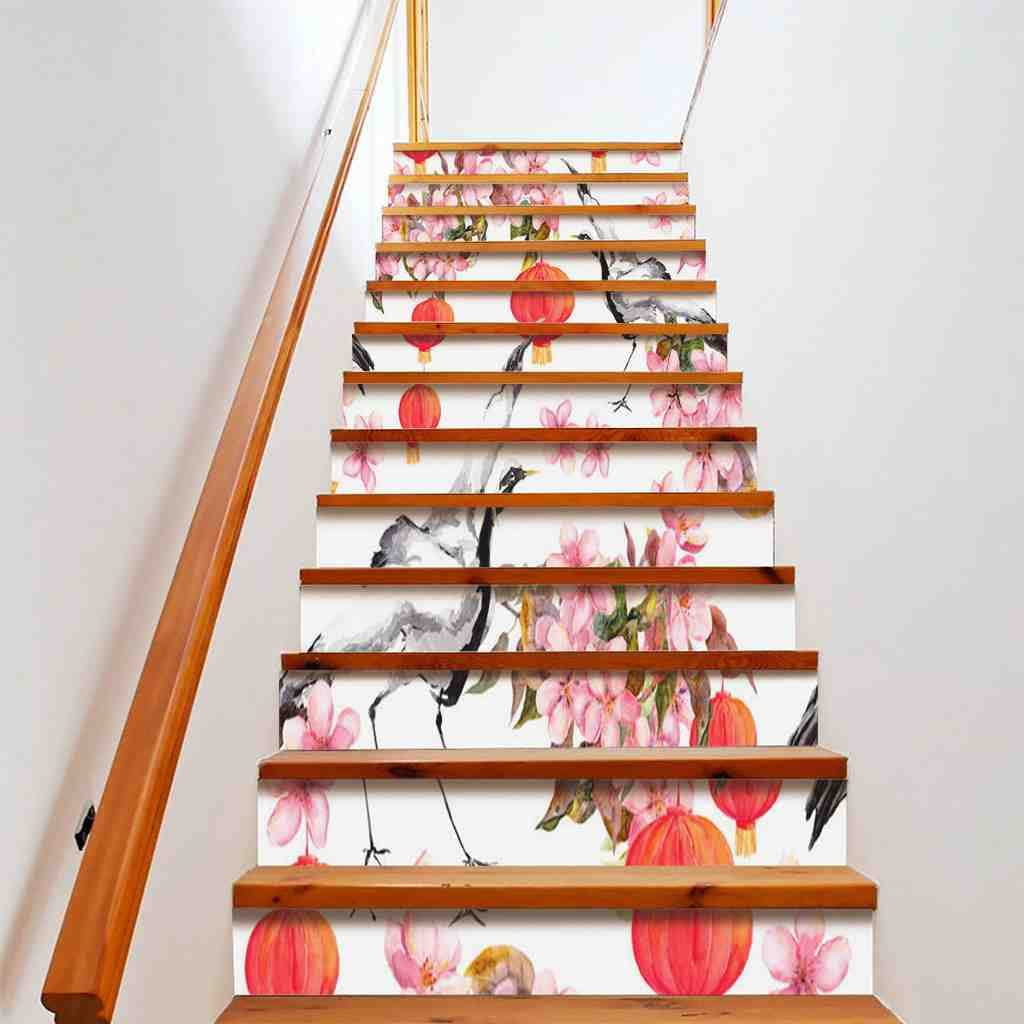 Stair Stickers Watercolor Flowers Purple Phalaenopsis Stairs Riser ...