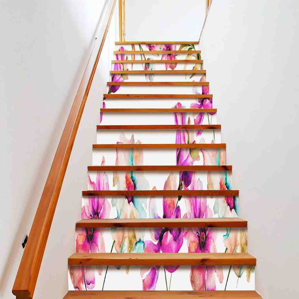 Stair Stickers Watercolor Flowers Purple Phalaenopsis Stairs Riser ...