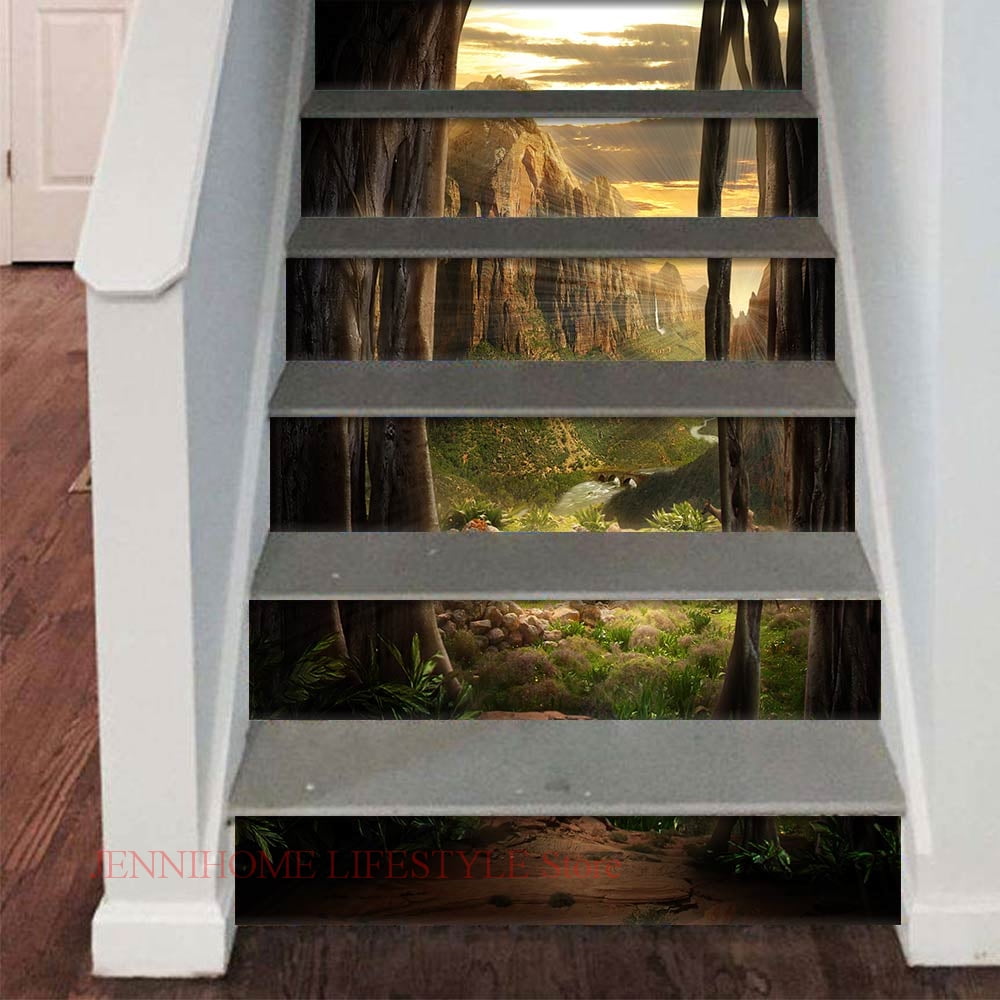 Stair Stickers Waterfalls Scenery 3D Wall Sticker Stair Decal Stairs ...