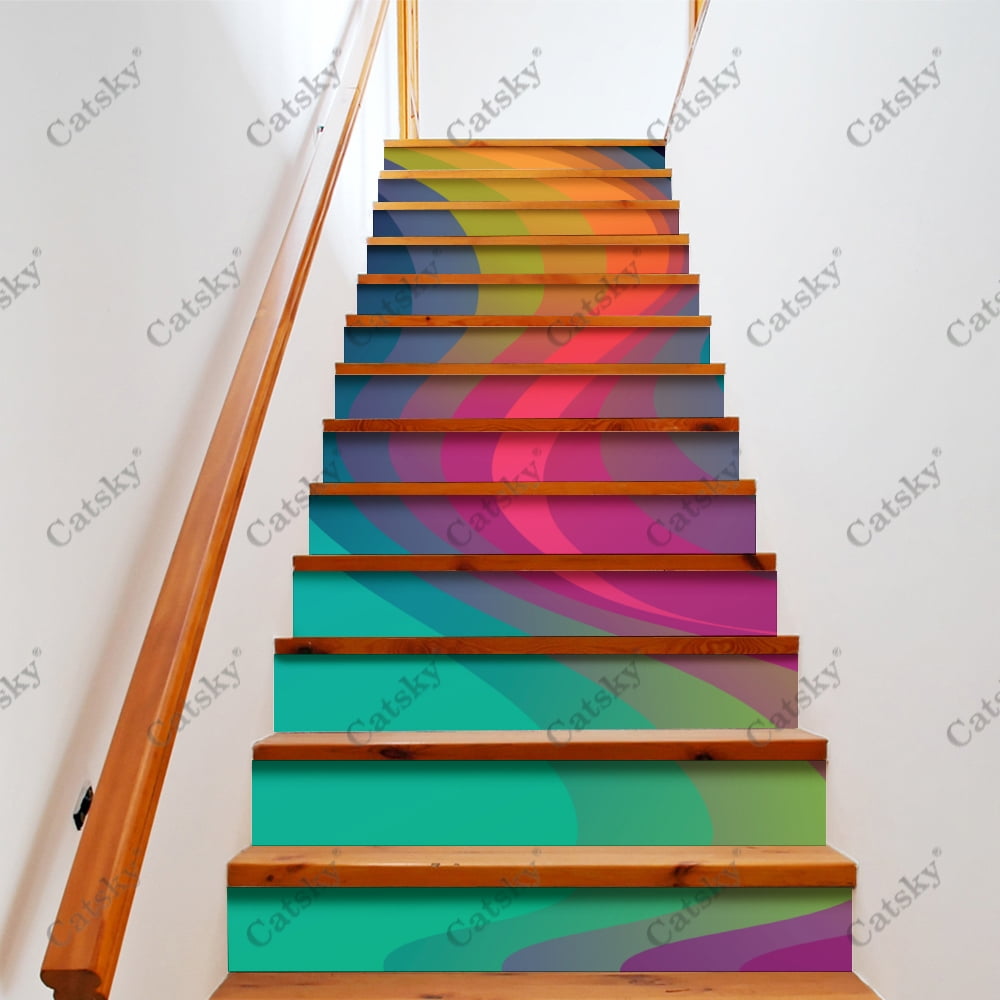 Stair Stickers Wavy colors Stair Floor Stickers Waterproof Removable ...