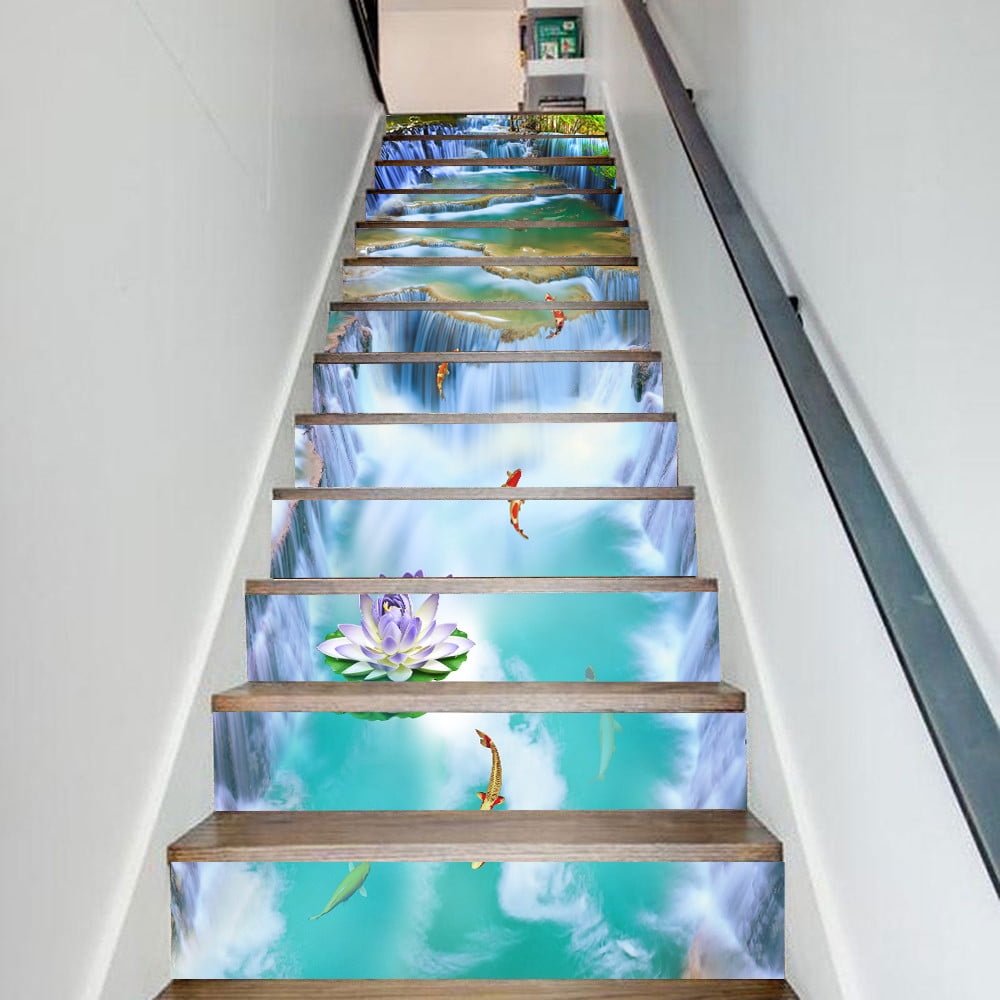 Stair Stickers Wood Grain Art Stairs Cover Stickers Peel & Stick Vinyl ...