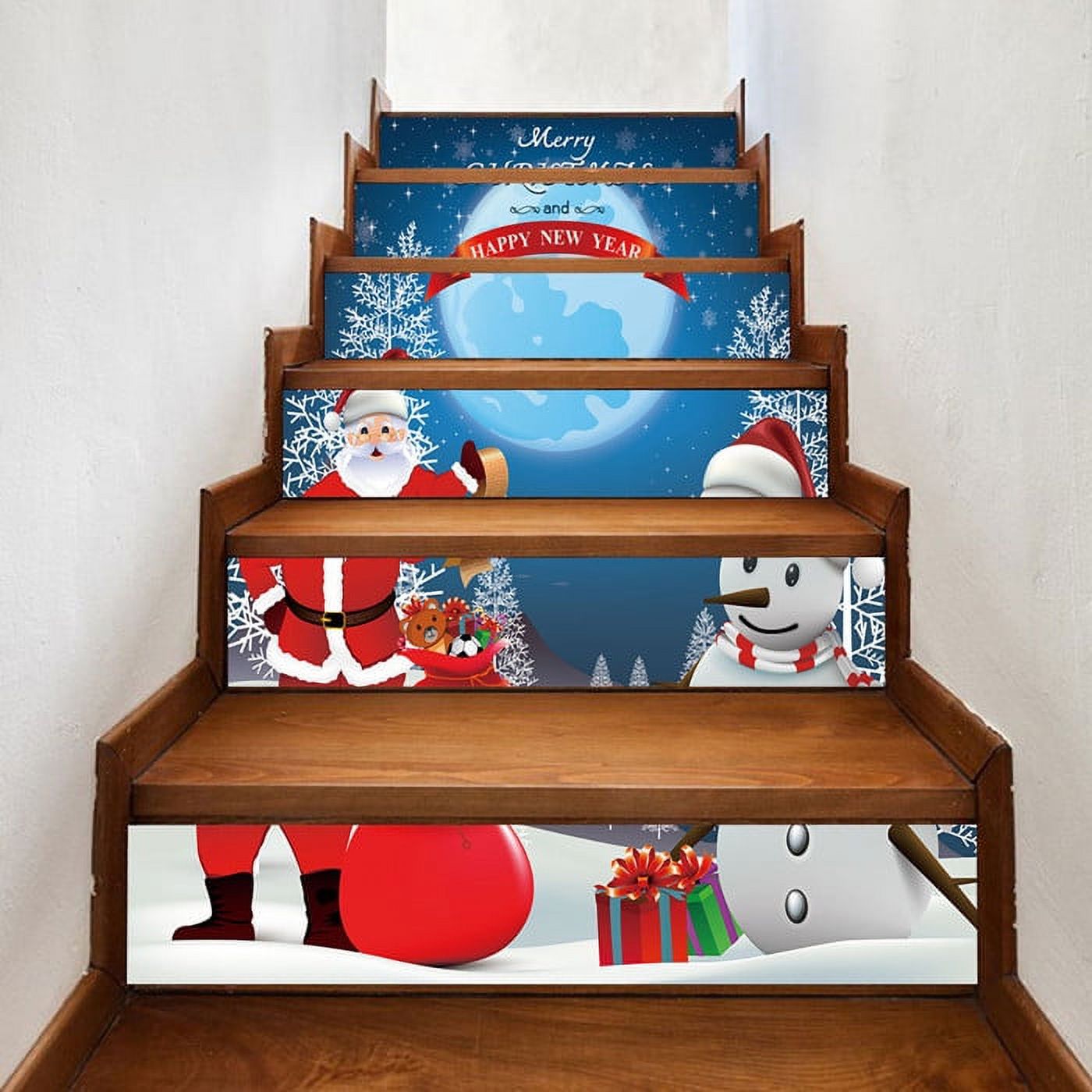 Stair Stickers Wood Grain Christmas Waterproof Wallpapers Wall Decals ...
