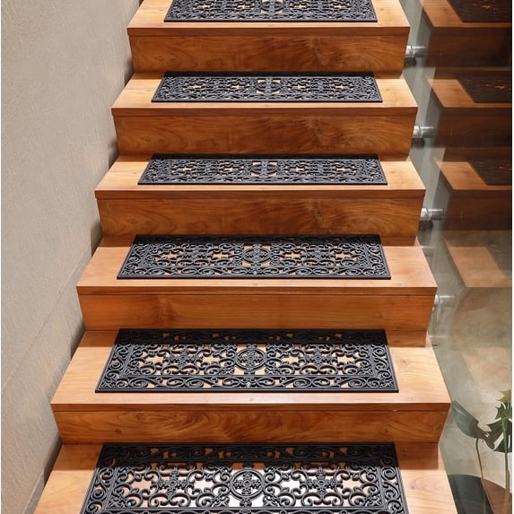 Stair Treads - 6 Pack Staircase Step Treads - Rubber Indoor Outdoor Non ...