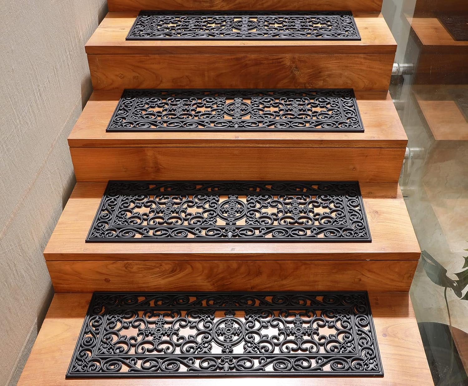 Stair Treads - 6 Pack Staircase Step Treads - Rubber Indoor Outdoor Non ...