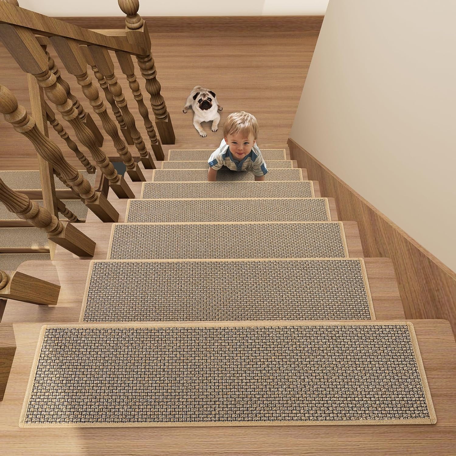 Stair Treads Carpet 15 pcs for Wooden Steps with Non Slip Rubber ...