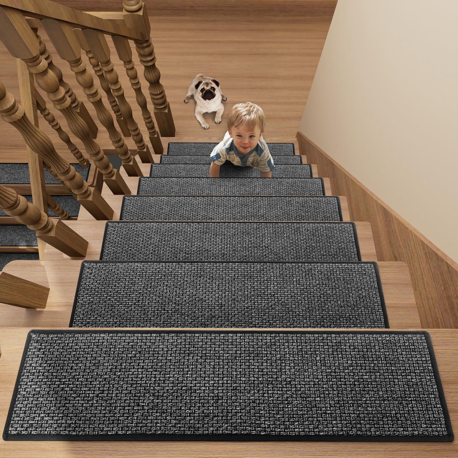 Stair Treads Dark Gray 30" X 8" (Oblong) 15 Count for Indoor Wooden ...