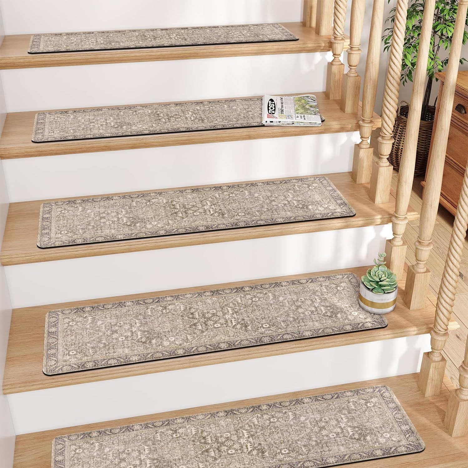 Stair Treads Non Slip 8"x30" Stair Runner, Rubber Backing Carpet Stair ...