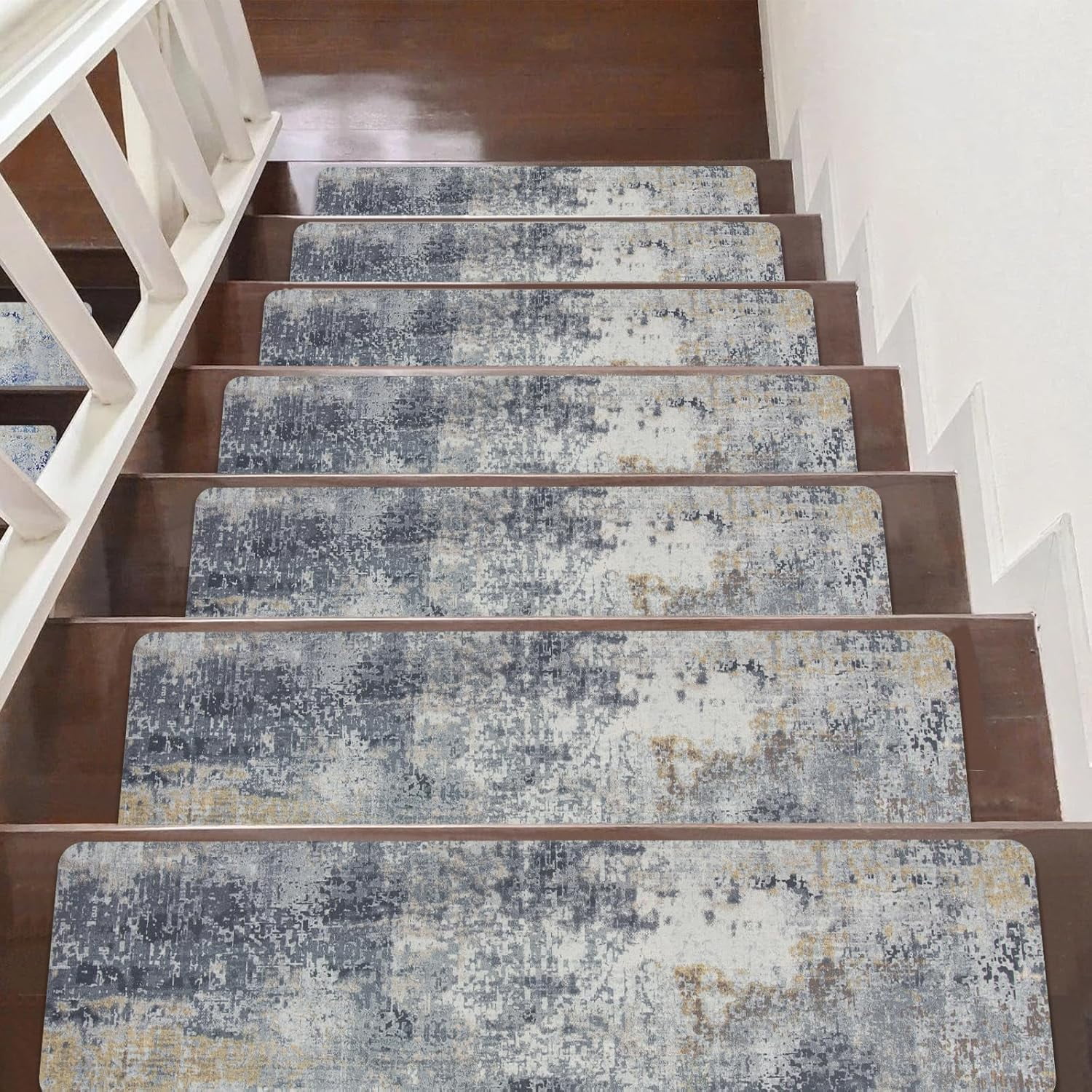 Stair Treads Non Slip for Wooden Steps 8"x30" Grey Rubber Backing Stair ...