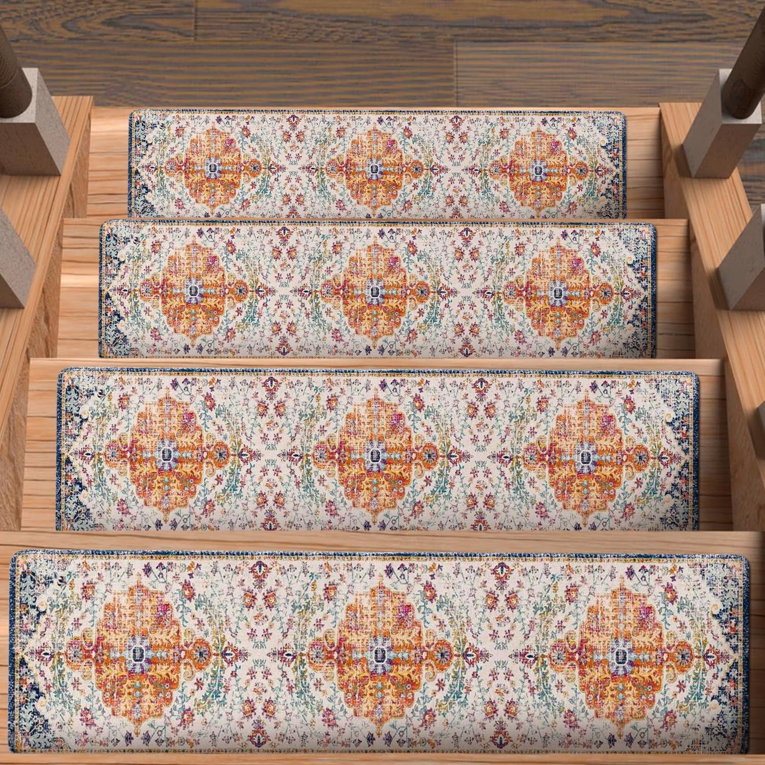 Stair Treads Non Slip for Wooden Steps Indoor 4 Pack 8"x30",Boho Retro ...