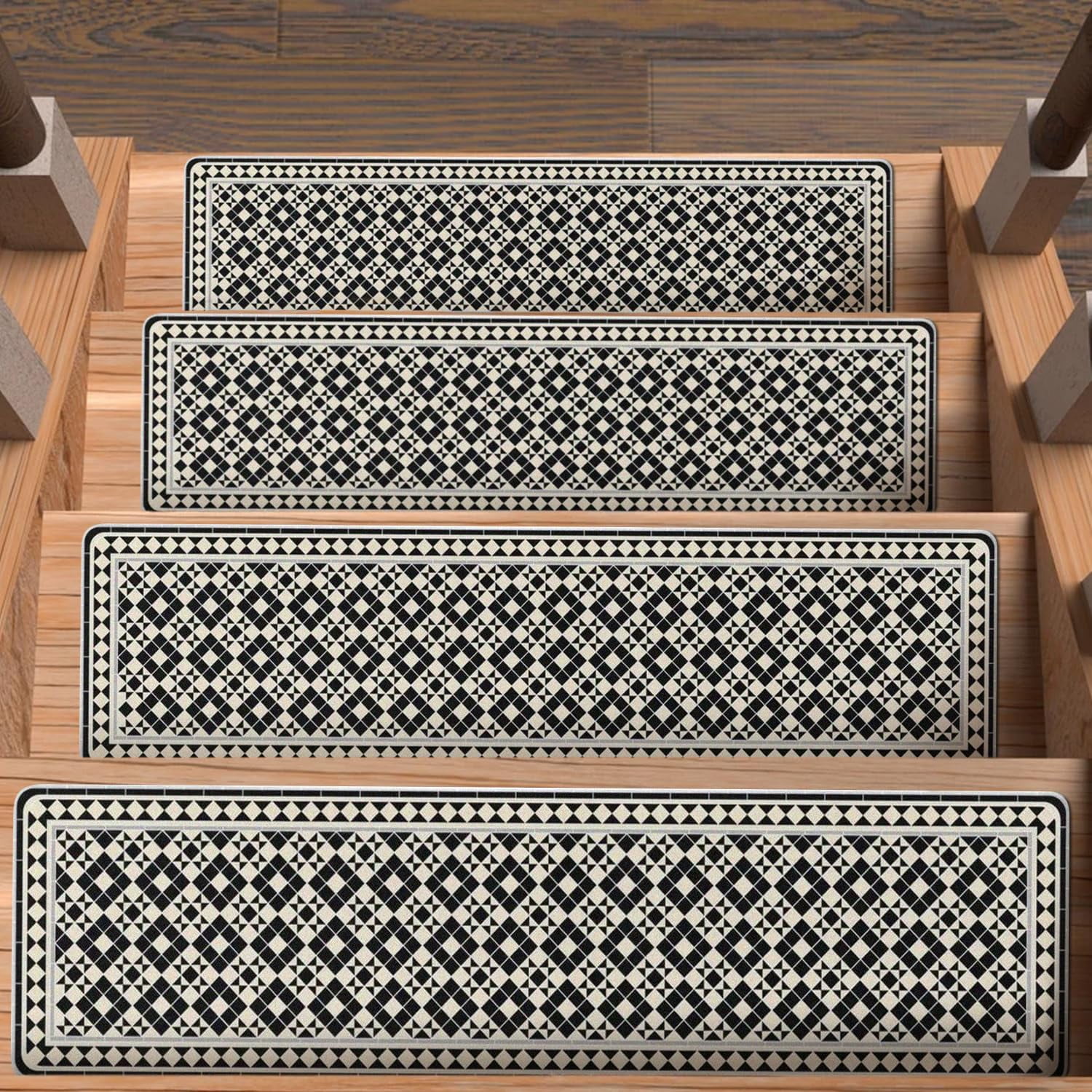 Stair Treads Non Slip for Wooden Steps Indoor 4 Pack 8"x30",Geometric ...